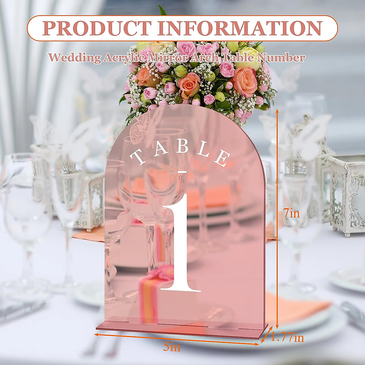 Wedding Table Numbers, 1-15 Mirror Arch Table Numbers with Stands, 5"x7" Table Number Signs and Holders Perfect for Wedding Reception, Event, Party, Restaurant (Arch Rosegold)