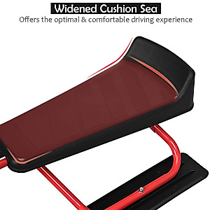 Goplus Snow Racer Sled, Ski Sled Slider Board with Steering Wheel, Twin Brakes, Retractable Pull Rope, for Kids Age 6 & up, Holds Two Children or a Teenager (Reinforced Version)