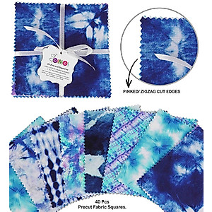 Soimoi Precut 10-inch Tie Dye Prints Cotton Fabric Bundle Quilting Squares Charm Pack DIY Patchwork Sewing Craft- Blue-YF