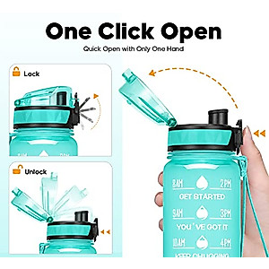 Motivational Water Bottle with Time Marker, 32 oz (950 ml), BPA-Free Plastic, Easy Drink Straw, Fits Cup Holder (1002-Green, 26 oz)