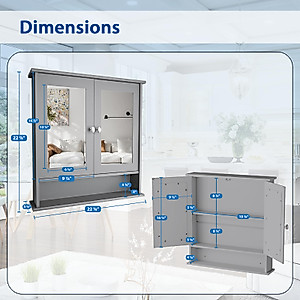 Lifetime Home Modern Bathroom Wall Cabinet with Mirror & Adjustable Shelf - Wall Mounted Utility Medicine Cabinet for Kitchen, Living Room Garage Laundry Room - Wooden Storage Over Sink Toilet