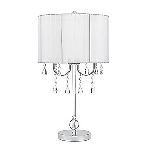Catalina Lighting Glam Chandelier Table Lamp with Dazzling Clear Beads & Organza Pleated Shade, 23", Chrome