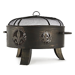 BLUMFELDT Versailles Portable Fire Pit with Grill Grate, Poker and Spark Protection, Fire Pits for Outside, Wood Burning Fire Pit with Carry Handles - 23.6" Diameter