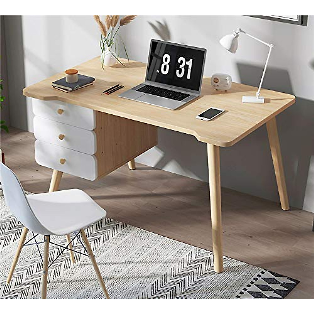 Simple Computer Desk with 2 Drawers,Wooden Study Writing Desk Home,Modern Style Sturdy Pc Laptop Table for Home Office Workstation