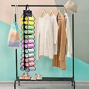 ZFZGFRCS Legging Storage Organizer Hanging Legging Storage Hanger with 24 Compartments, Hanging Legging Holder Organizer for Yoga Leggings Clothes Roll (Black)