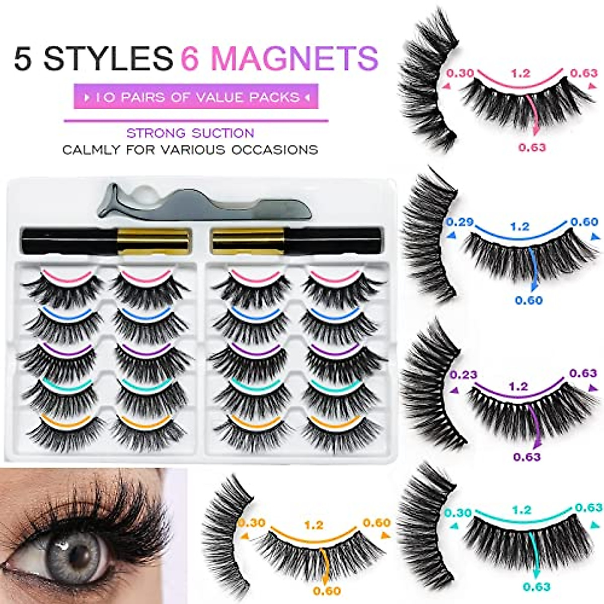 Royaomis 10 Pairs Cat-Eye Magnetic Lashes With Eyeliner Natural Looking, 3D Magnetic Eyelashes Natural Look With Eyeliner, Fake Eyelashes Magnetic, Eye Lashes Pack Natural Magnetic Eyelashes