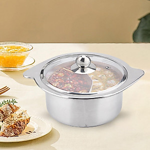 ＫＬＫＣＭＳ Hot Pot with Divider Chinese Dual Sided Pot Multipurpose Hot Burner Cooking Pot Cookware for Travel Restaurant Household Home, 18cm with lid