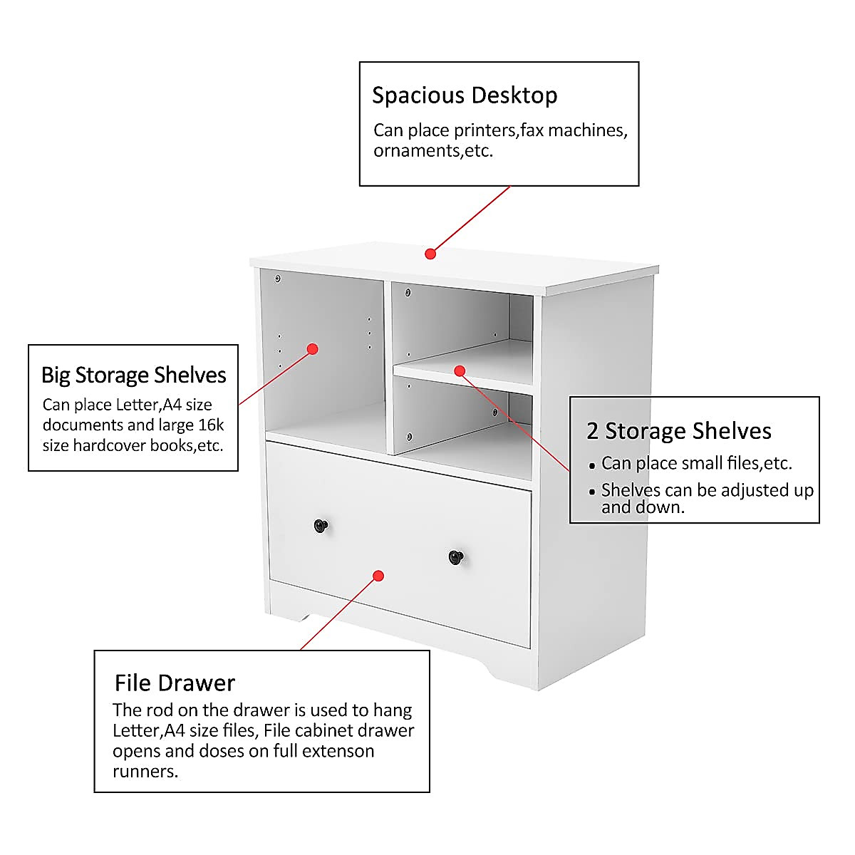Wood File Cabinet with a Big Drawer, Mobile Lateral Filing Cabinet for Home Office Storage Cabinet Organizer (White)