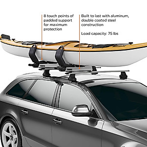 Thule Hullavator Pro Kayak Carrier - Carries 1 Kayak - Roof-Mounted - Lift-Assistance for easy loading and unloading - 75lb Load capacity - includes straps and tie downs