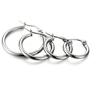 ORAZIO 4 Pairs Stainless Steel Hoop Earrings Set Cute Huggie Earrings for Women,Silver-Tone,10MM-20MM