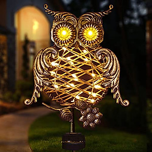 Homeleo Upgraded Metal Solar Owl Garden Lights with Flickering Eyes, Outdoor Decorative Owl Statues Sculpture,Unique Owl Gifts for Gardening Yard Decor, Pathway, Lawn, Flower Bed Decorations(Bronze)
