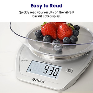 Etekcity 0.1g Food Kitchen Scale, Bowl, Digital Grams and Ounces for Weight Loss, Dieting, Baking, Cooking, and Meal Prep, 11lb/5kg, Stainless Steel Silver