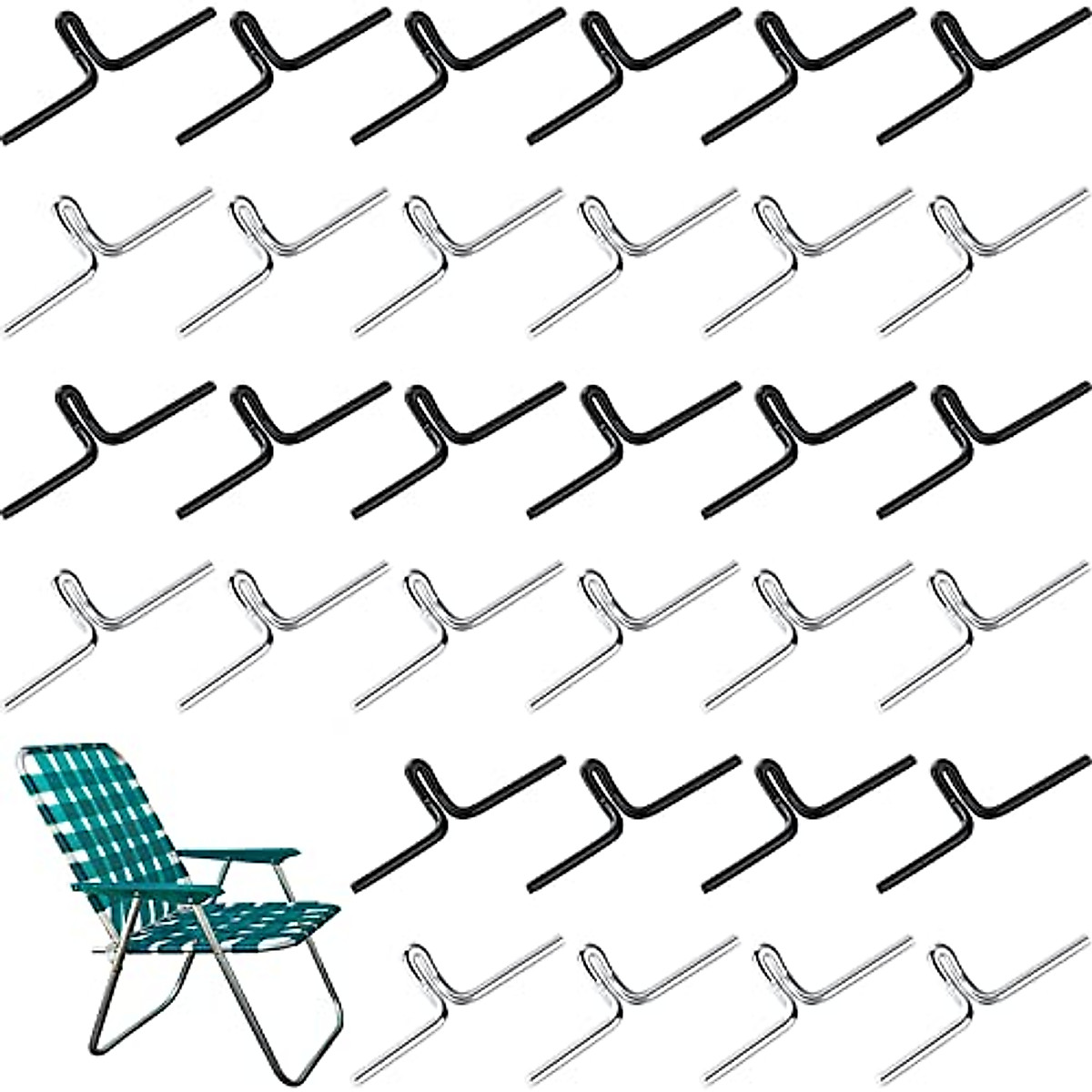 120 pcs Webbing Clips Lawn Chair Webbing Silver Black Lawn Chair Webbing Clips Patio Chair Webbing Replacement for Chair Frame Rubber Webbing Repair for Sofa Chair Furniture