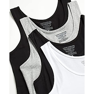 Lucky Brand Women's Tank Top - 4 Pack Stretch Cotton Scoop Neck Sleeveless T-Shirt (S-XL), Size Medium, Black/Grey/Black/White