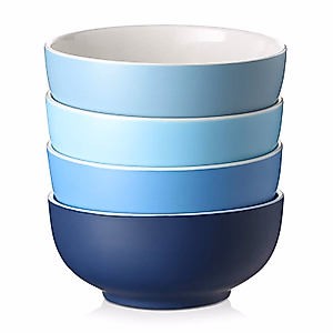 DOWAN Cereal Bowls Set of 4, 24 Ounce Ceramic Cereal Bowl Set, Porcelain Blue Cereal Soup Bowls - Perfect for Serving Soup, Oatmeal, Pasta, Salad, Microwave and Dishwasher Safe