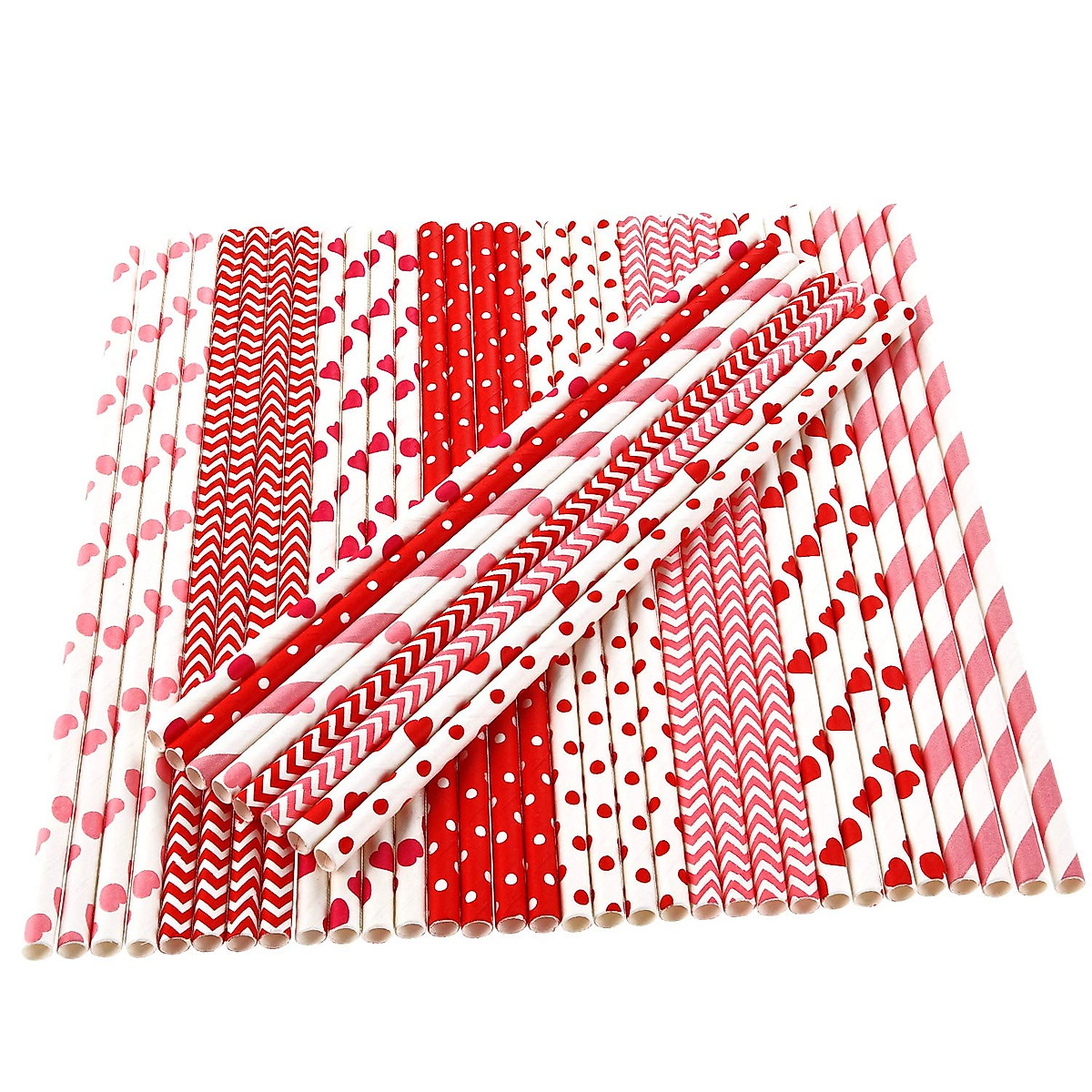 Boao 200 Pieces Valentines Straws Valentines Paper Straws Heart Drinking Straws Heart Striped Paper Straws Decorative Holiday Straws for Valentine's Day Wedding Party Supplies, 8 Styles