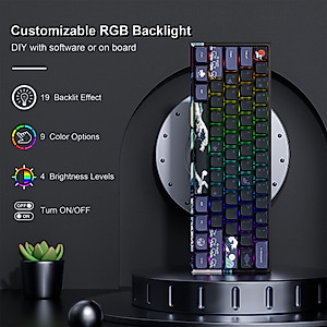 HITIME XVX 60% Gaming Keyboard, RGB Wireless Mechanical Keyboard, Mini 60 Percent Gamer Keyboard with Hot-Swappable Pre-lubed Linear Switch for Windows & Mac (Great Wave Off Kanagawa)