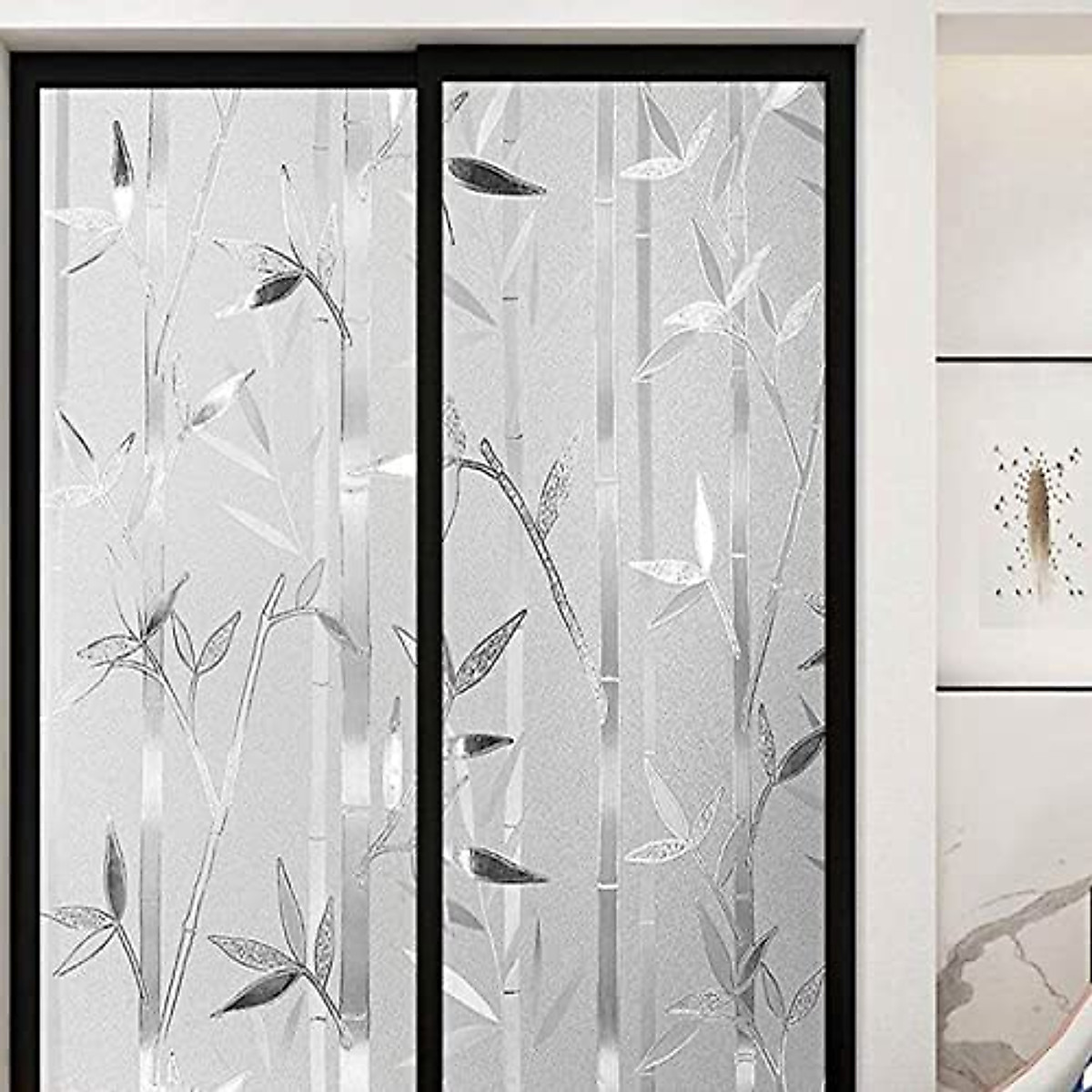 Girl and Cat Window Privacy Film Frosted Removable Glass Covering for Bathroom Office Living Room Anti UV Non-Adhesive Window Decals Window Stickers Unique Bamboo Pattern (23.6 inch X 78.7')