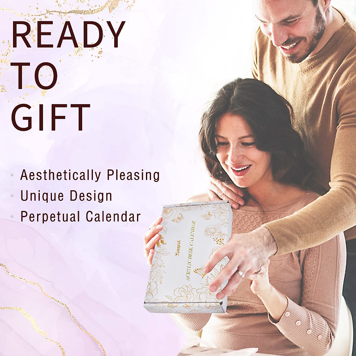 Yuseful Acrylic Desk Calendar - Perpetual Calendar with DIY Planner Magnets - Unique Gifts for Women, Desk Decorations for Women Office, Desk Accessories Aesthetic, Cute Desk Decor(White)