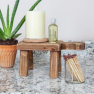 Creative Co-Op Rectangle Wood Pedestal with Handle, Small, Brown