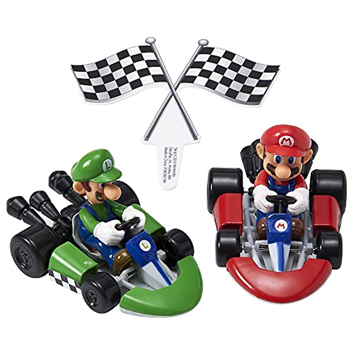 DecoSet® Mario Kart™ Cake Topper, 3 Piece Cake Decoration with Race Kart Toppers & Checkered Flag Decoration, Collectible Character Karts for Hours of Fun After the Party