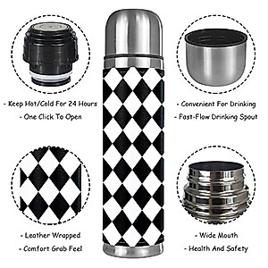 Black White Plaid Vacuum Insulated Stainless Steel Water Bottle, Double Walled Travel Thermos Coffee Mug 17 OZ for School Office