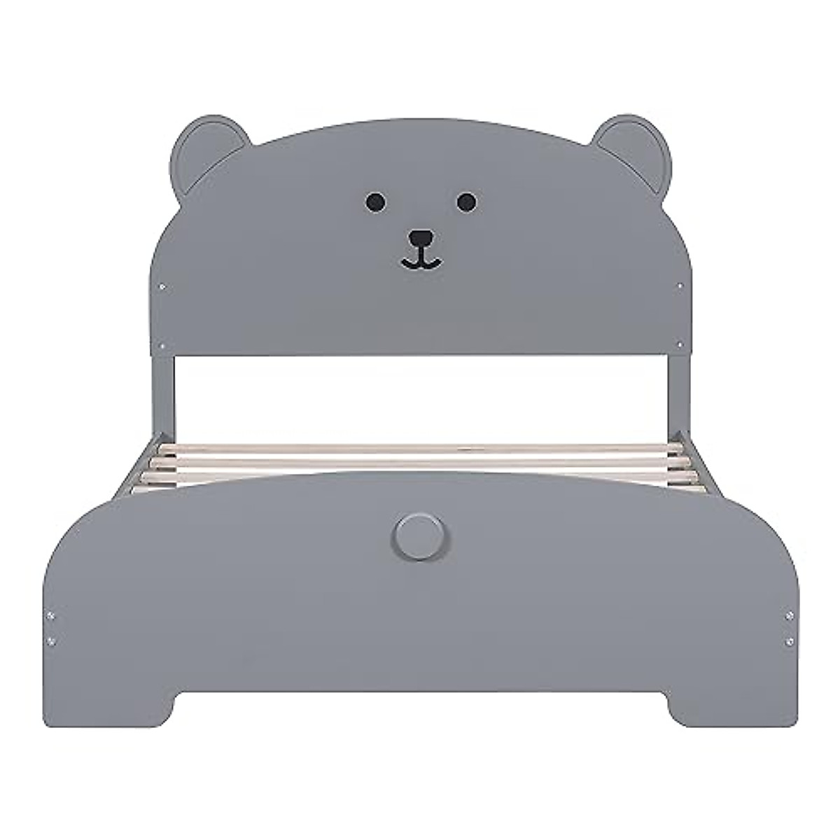 Quarte Cute Full Size Platform Bed with Bear-Shaped Headboard and Footboard, Wooden Bed Frame for Bedroom,No Box Spring Required (Gray/Bear*W)
