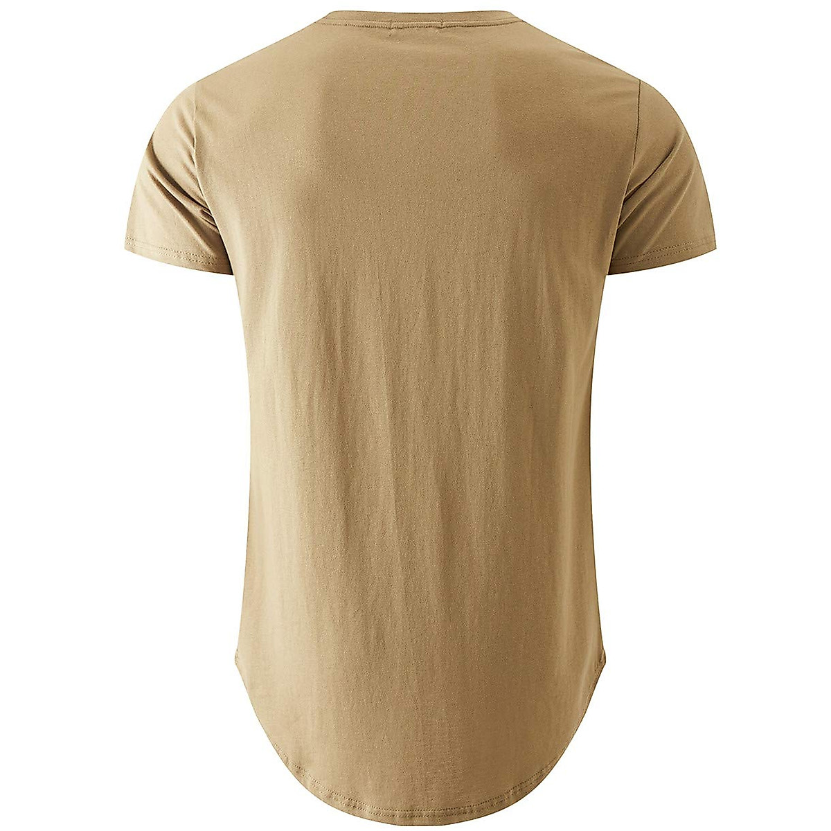 KLIEGOU Mens 100% Cotton Hipster Hip Hop Longline Crewneck T-Shirt Khaki M(66)