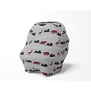 Stretchy Multi Use Cover Lumberjack Plaid Car Seat Canopy Bears Deer Nursing Breastfeeding Cover Shopping Grocery Cart High Chair Cover Woodland Bear Nursery Decor Baby Infant Boy