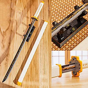 Kravkind 956pcs, 39inch for Demon Slayer Sword Building Block Model, Samurai Sword Set with Scabbard and Stand, Best Gift for Anime Fans (Agatsuma Zenitsu Sword)