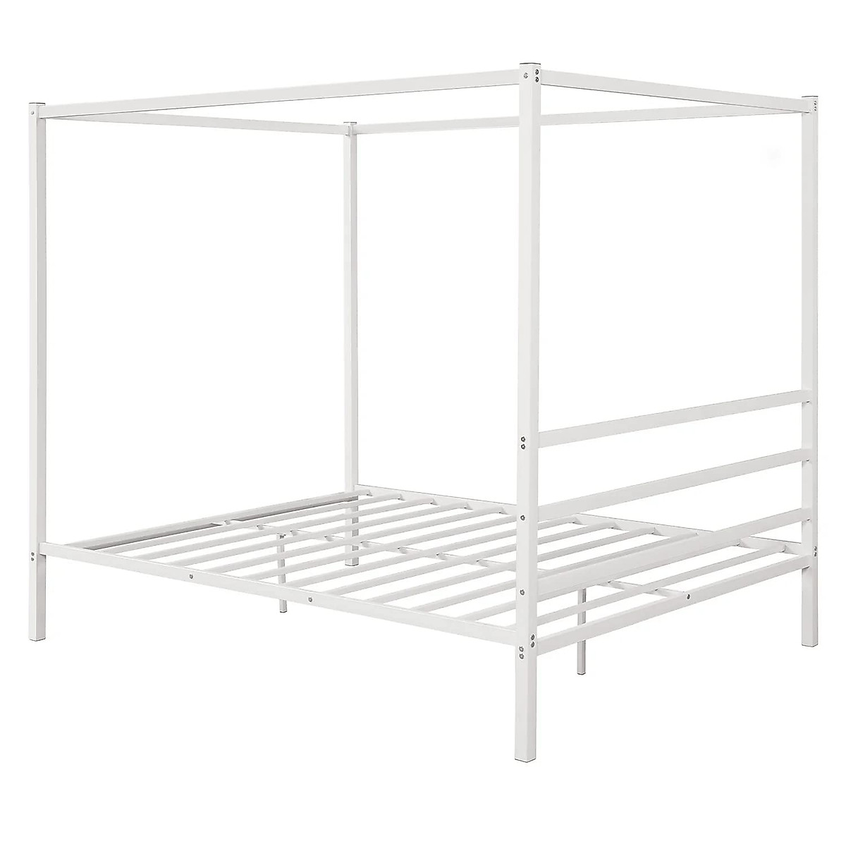 Metal Framed Canopy Platform Bed with Built-in Headboard,No Box Spring Needed, Classic Design, Queen,White