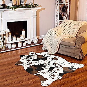 Cow Print Rug Faux Cowhide Area Carpet Animal Print Mat for Living Room Bedroom Non-Slip 3.6x2.5FT (110cmx75cm)