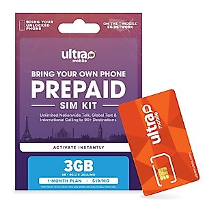 $19/mo. Ultra Mobile Prepaid Phone Plan with Unlimited Talk, Text and 3GB of 5G • 4G LTE Data (SIM Card Kit)