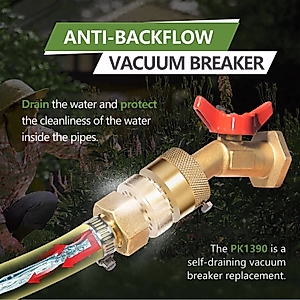 Litorange 1 Pack 1-1/16" Fine Thread (Female) Lead-Free Self-Draining Vacuum Breaker, PK 1390 Replacement Hose Bib Backflow Preventer with washers and Sealing Tape for Garden & indoor Spigot