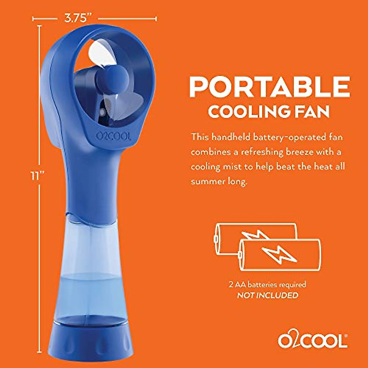 O2COOL Elite Battery Powered Handheld Water Misting Fan (Blue)