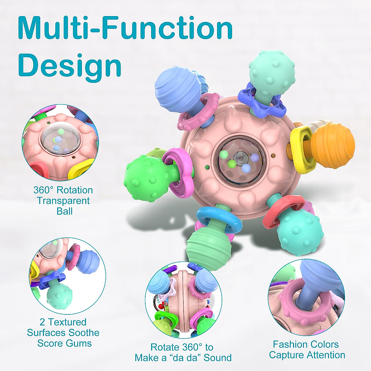 Baby Sensory Teething Toys: Montessori Toys Baby Teethers - Infant Newborn Gifts for 0 3 6 9 12 18 Months 1 Year Old Boys Girls - Baby Rattles Chew Toys - Developmental Learning Toy