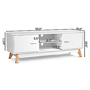 Tangkula TV Stand, Modern White TV stand for 60 Inch TV, with 2 Storage Cabinets & 2 Open Shelves, for Home Living Room Furniture, Wood TV Stand
