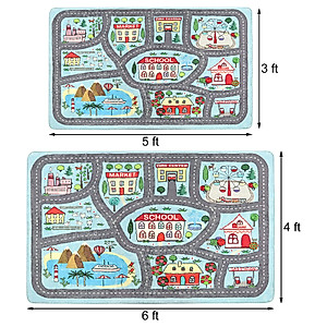 Playroom Rug Play Carpet 4’ x 6’, Blue Large Educational Children’s Play Mat, Learning & Have Fun Safely Non-Slip Washable Road Traffic Floor Area Carpet, Great for Kids Room Bedroom