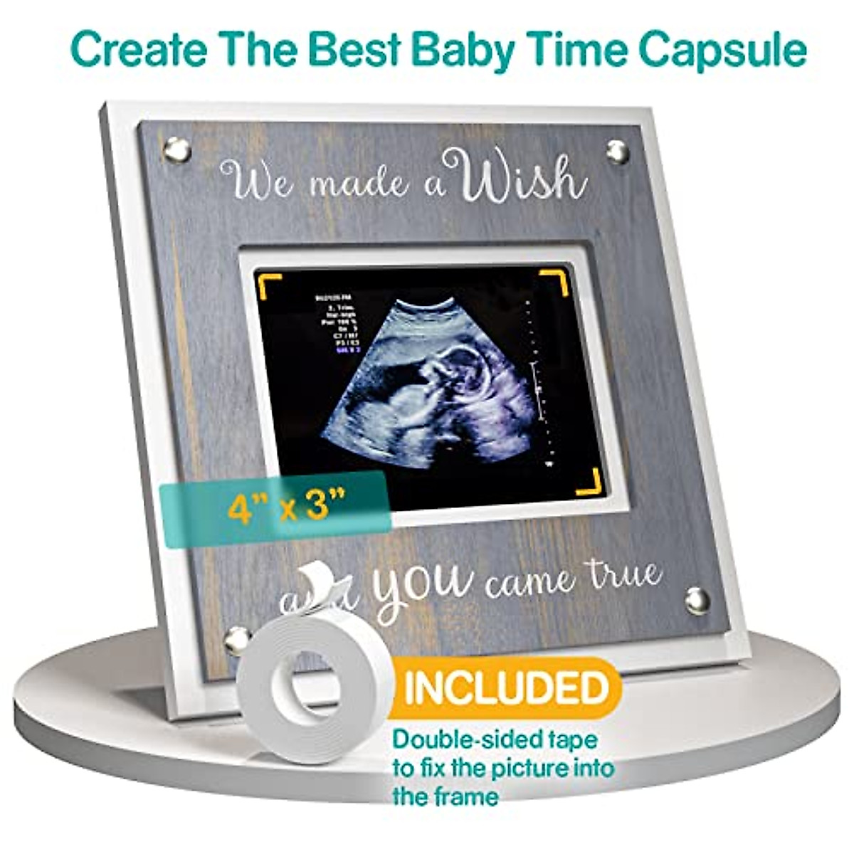 1Dino Premium Baby Sonogram Keepsake Picture Frame, Ultrasound Frame - 8.5" x 8.5" White/Grey Wood Photo Frame - Gift Idea for Expecting Parents, Baby Shower, First Time Mom/Dad Gifts, Nursery Decor