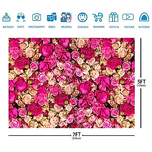 Ticuenicoa 7x5ft Pink Red Rose Flowers Photography Backdrop Valentine's Day Photo Background Baby Shower Wedding Happy Birthday Decoration Mother's Day Backdrop Blossoms Roses Photo Booth Props