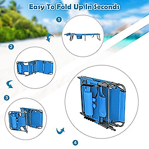 Goplus Tanning Chair, Folding Beach Lounge Chair with Face &Arm Hole, 5-Position Adjustable,Removable Pillow,Side Pocket, Sunbathing Chair, Portable Outdoor Lounge Chair for Patio Pool Lawn (1, Navy)