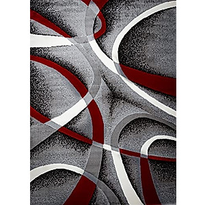 Msrugs Area Rugs, 8x10 Frize Collection Modern Gray Red White Area Rug, Contemporary Geometric Carpet for Living Room and Bedroom