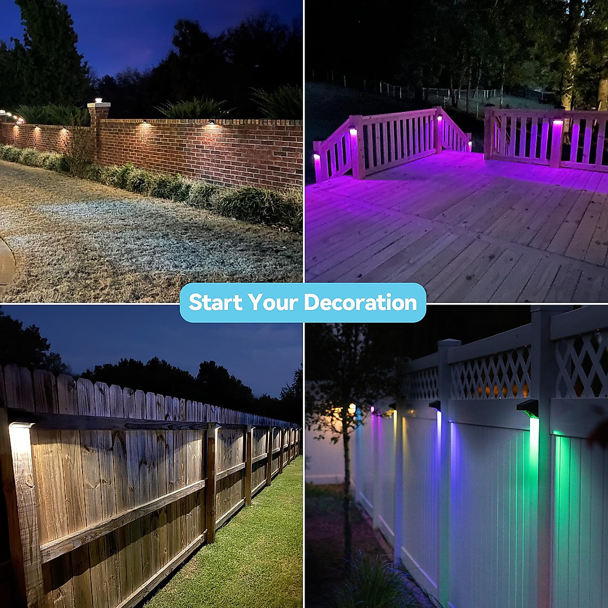 Bridika Solar Fence Lights, Outdoor Waterproof Warm White & Color Glow LED, Solar Outdoor Wall Lights for Backyard, Patio, Deck Railing, Stair Handrail, Pool and Wall (8 Packs)