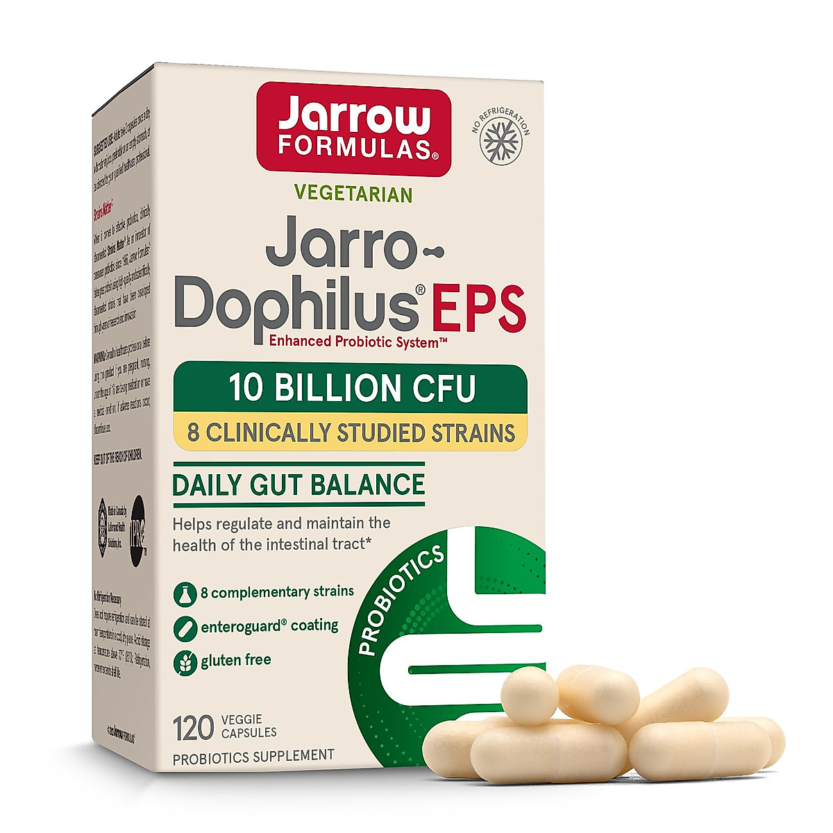 Jarrow Formulas Jarro-Dophilus EPS - 5 Billion Viable Organisms Per Serving - 120 Enteric Coated Veggie Caps - Multi-Strain Probiotic - Intestinal & Immune Health - Up to 120 Servings