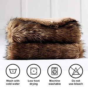 HORIMOTE HOME Luxury Plush Faux Fur Throw Blanket, Long Pile Brown with Black Tipped Blanket, Super Warm, Fuzzy, Elegant, Fluffy Decoration Blanket Scarf for Sofa, Armchair, Couch and Bed, 60''x 80''