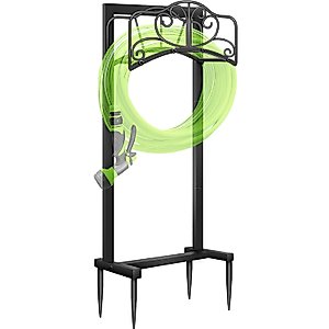 SHOMEXTOL Garden Hose Holder -Freestanding Heavy Duty Hose Hanger,Upgraded Water Hose Holder Holds 100-feet Hose,Sturdy Hose Stand and Hose Storage Rack for Lawn & Yard,Black