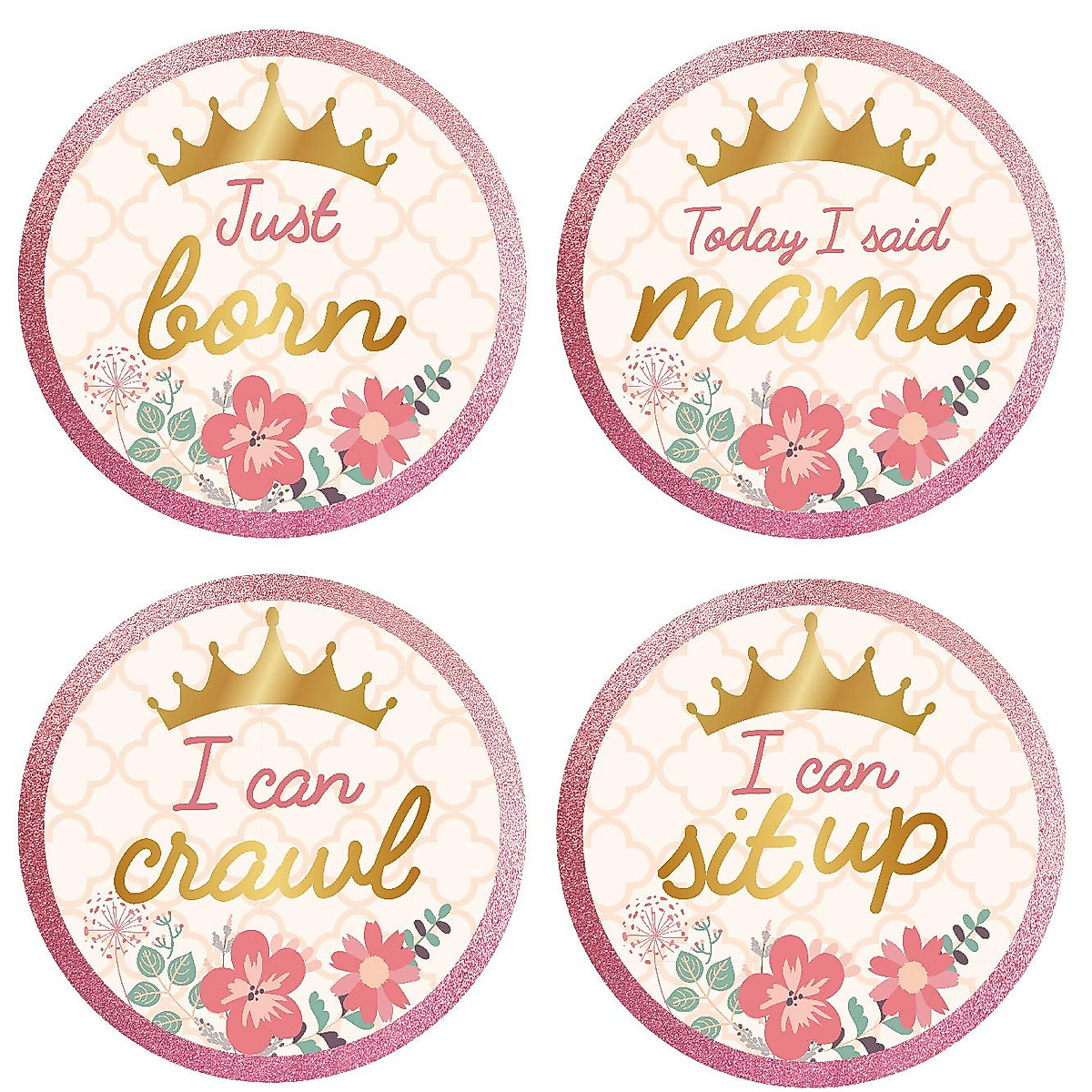 Baby Monthly Milestone Stickers, (Set of 20) Baby Belly Stickers with Crown Rose Gold Flower, Best Baby Shower Registry Gift, Scrapbook Photo Keepsake or Baby Photo Sharing Milestone Sticker.