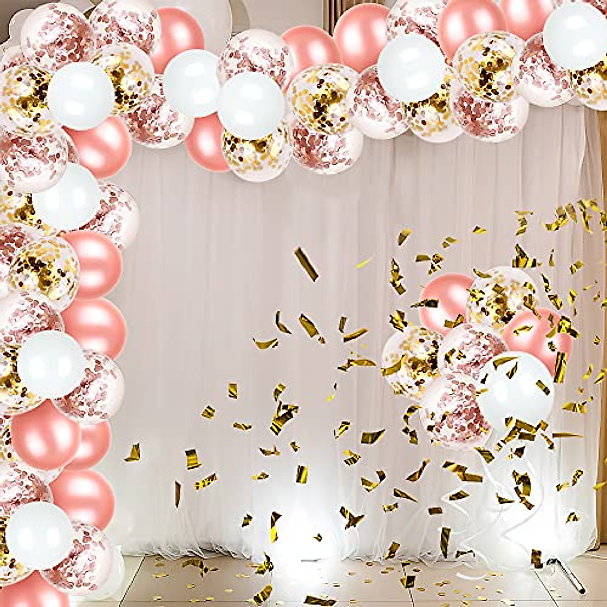 Nobledecor White Rose Gold Confetti Balloons Kit, 60 Pcs 12 inch Metallic Rose Gold Balloons Chrome Latex Confetti Birthday Party Balloons for Birthday Wedding Party Supplies Arch Decoration Baby Shower Graduation Festival Party