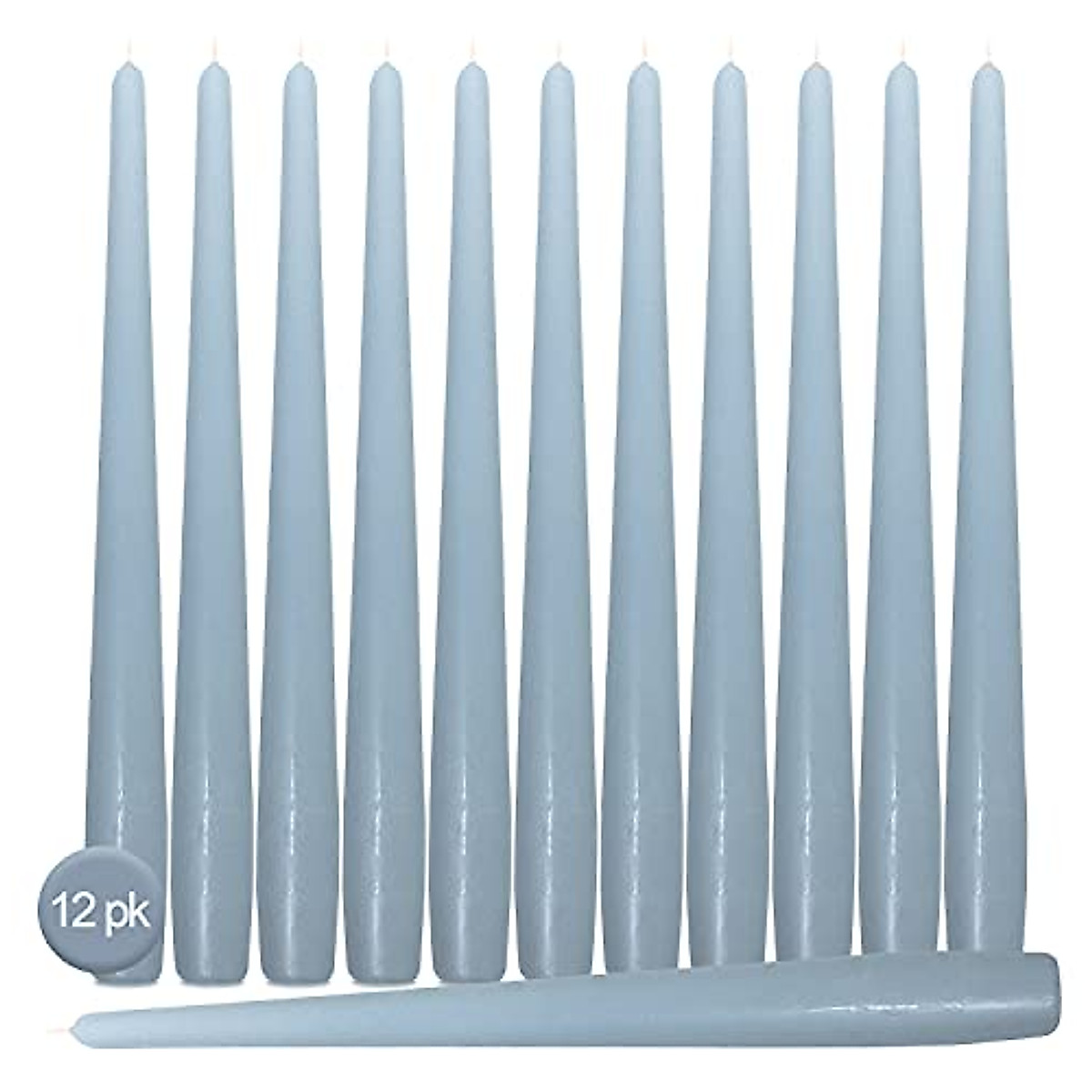Hyoola Tall Taper Candles - 12 Inch Ice Blue Unscented Dripless Taper Candles - 10 Hour Burn Time - 12 Pack