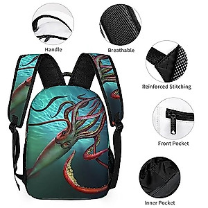 oallpu 3Pcs Red Squid King Backpack Set Large Capacity Laptop Bag, Multi-function Daypack with Adjustable Double Shoulder Strap, Lightweight Lunch Box Portable Pencil Bag
